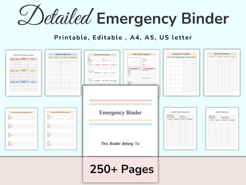 Detailed Emergency Binder, Emergency Checklist, Emergency Plan ...