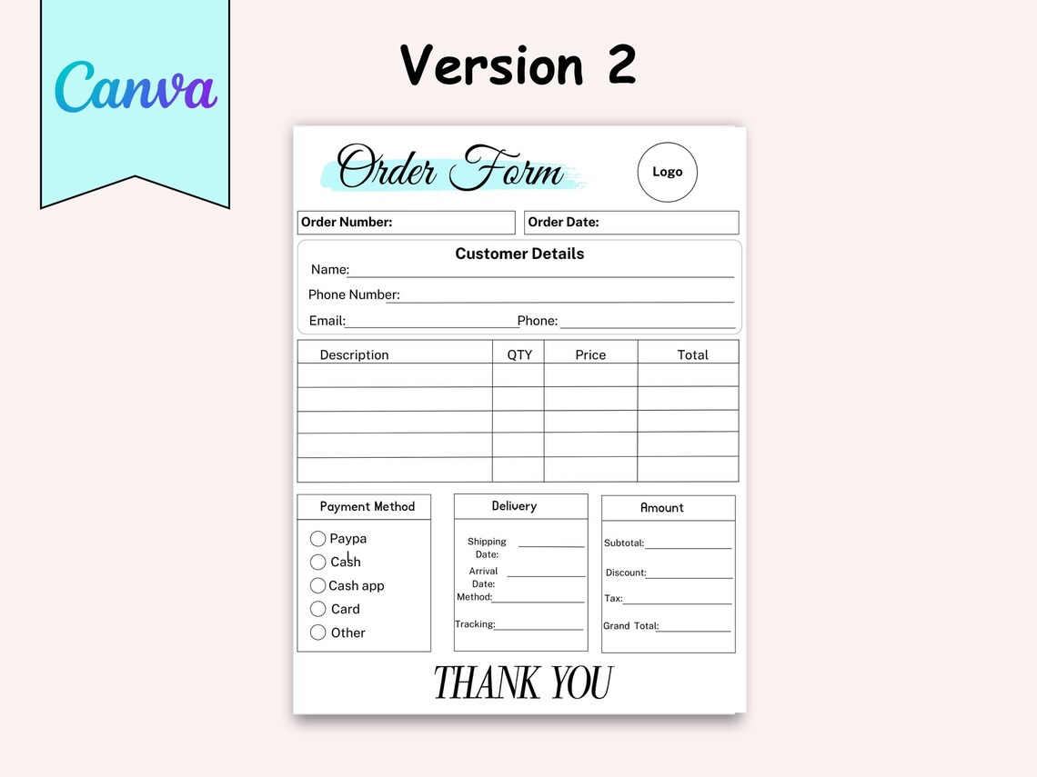 Small Business Order Forms Fillable, Order Form Template, Purchase ...