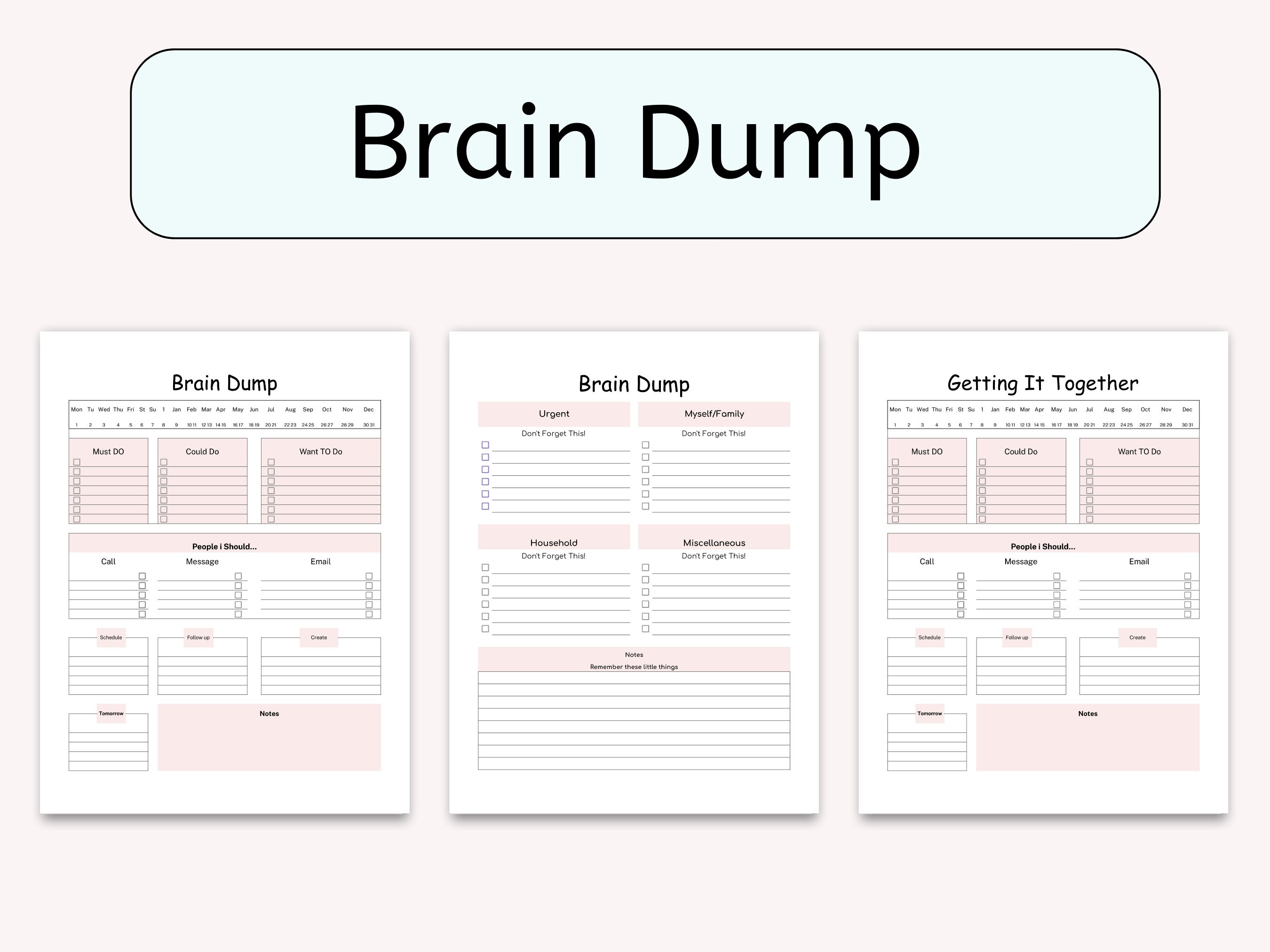 EDITABLE ADHD Brain Dump Printable, ADHD Daily Planner, Priority Matrix ...