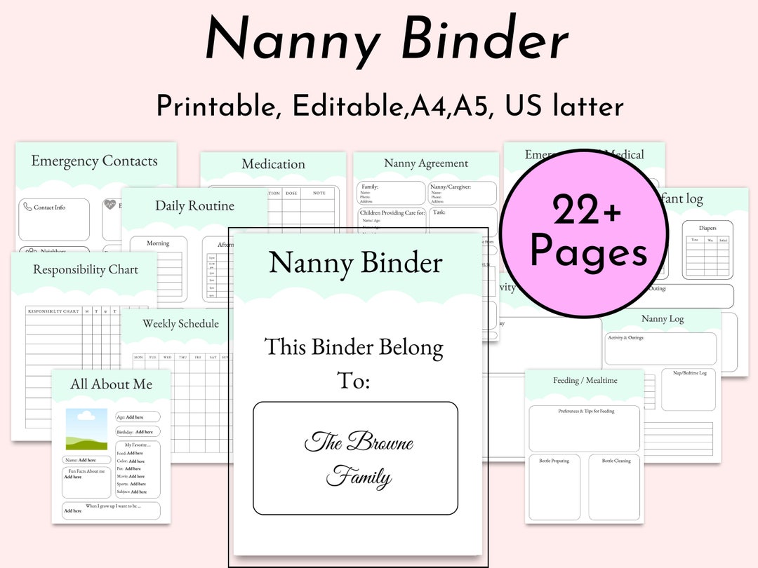 NANNY Binder Printable, Nanny Planner Template Bundle, Nanny Contract ...