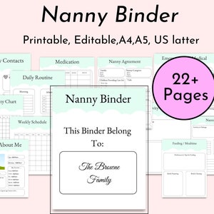 NANNY Binder Printable, Nanny Planner Template Bundle, Nanny Contract ...