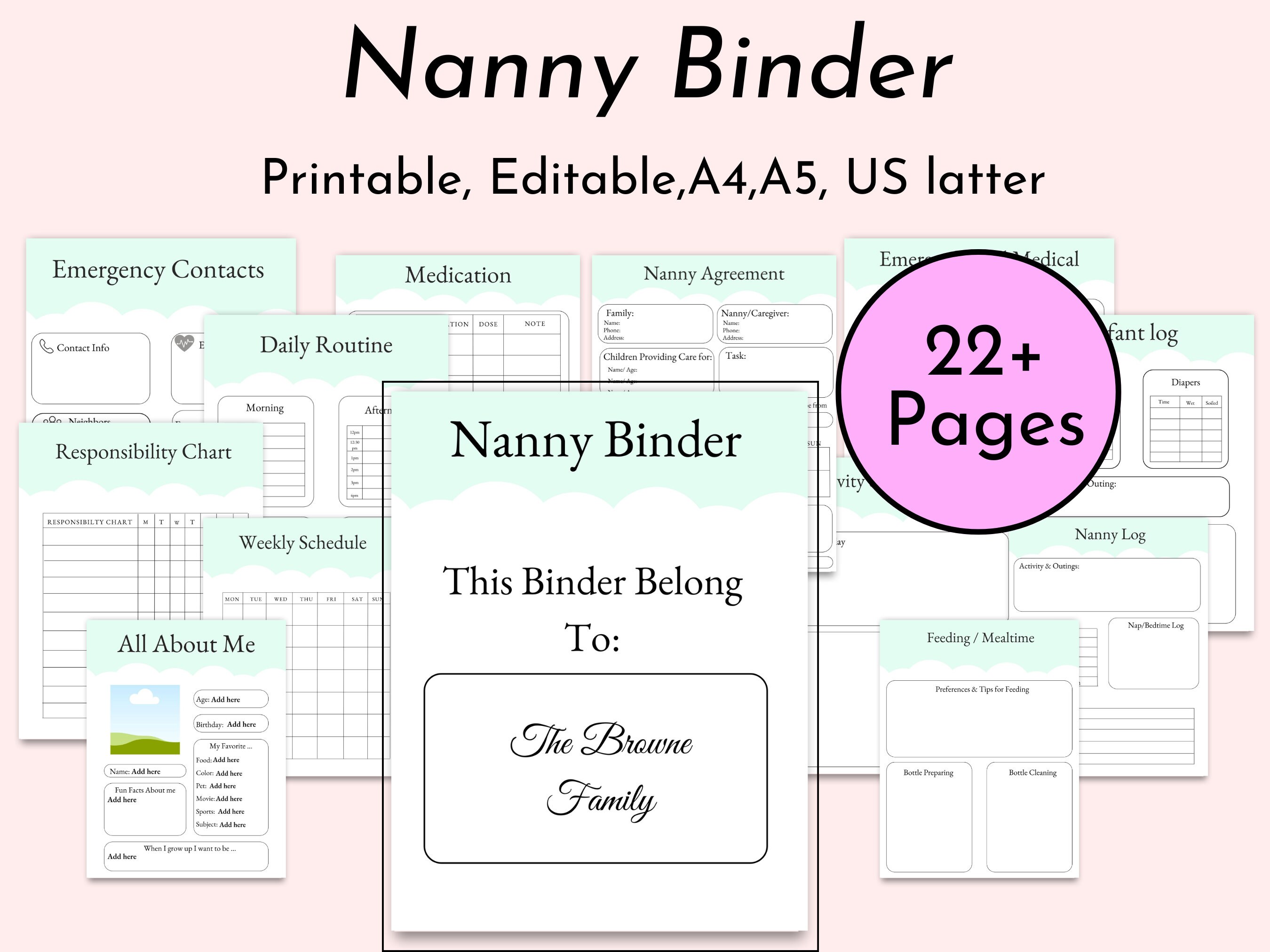 NANNY Binder Printable, Nanny Planner Template Bundle, Nanny Contract ...