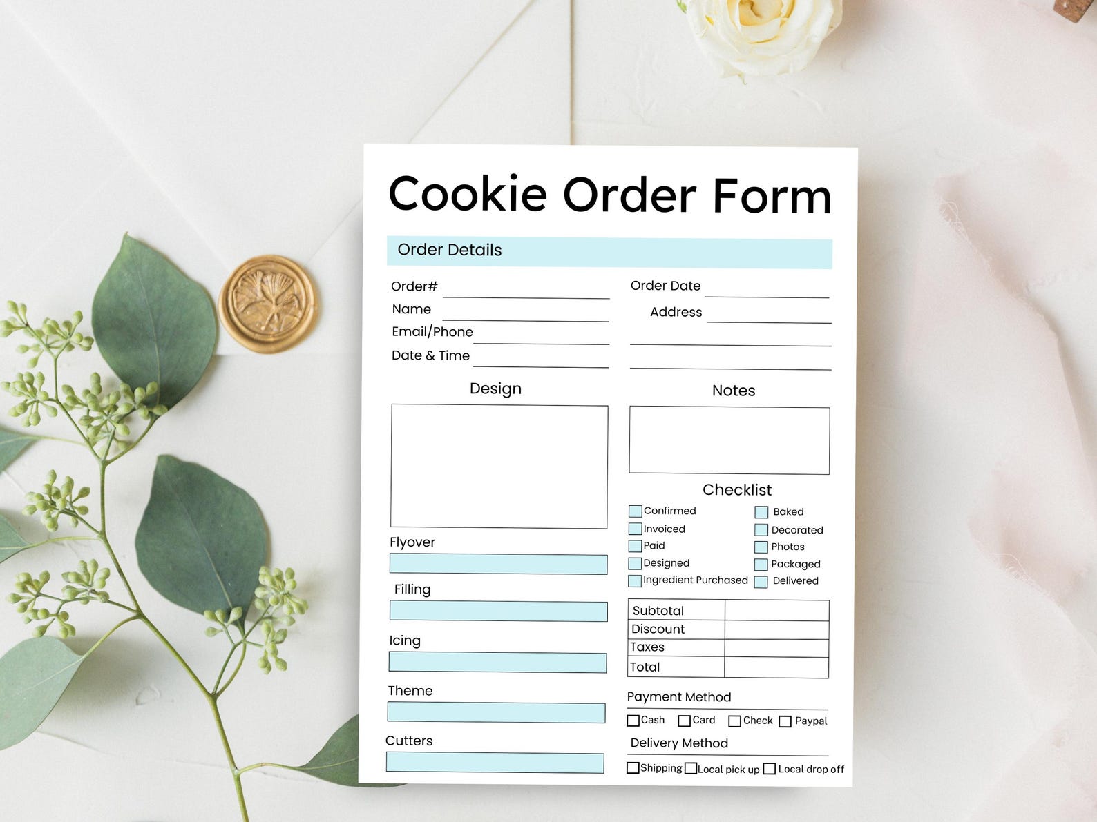 Cookie Order Form, Bakery Order Form, Cake Order Form, Cookies Order ...