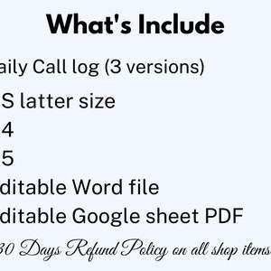 Printable Daily Call Log, Communication Log, Call Back Tracker, Missed ...