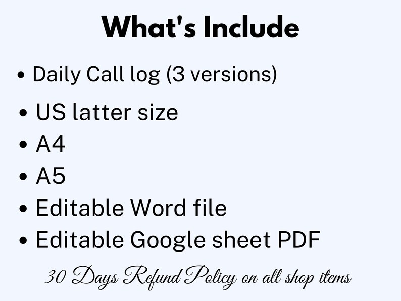 Printable Daily Call Log, Communication Log, Call Back Tracker, Missed ...