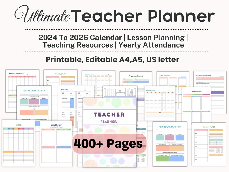 2024-2025 Teacher Planner Printable, Spiral Teacher Planner, Lesson ...