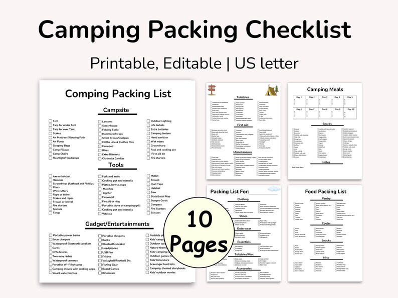 Camping Packing List Printable, Camping Checklist PDF, Editable Travel ...