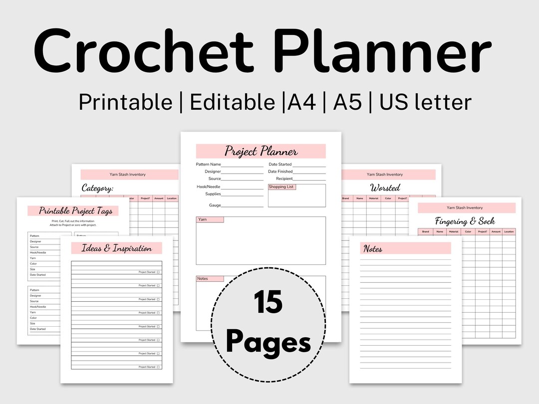 Printable Crochet Project Planner PDF, Crochet Planner, Editable ...