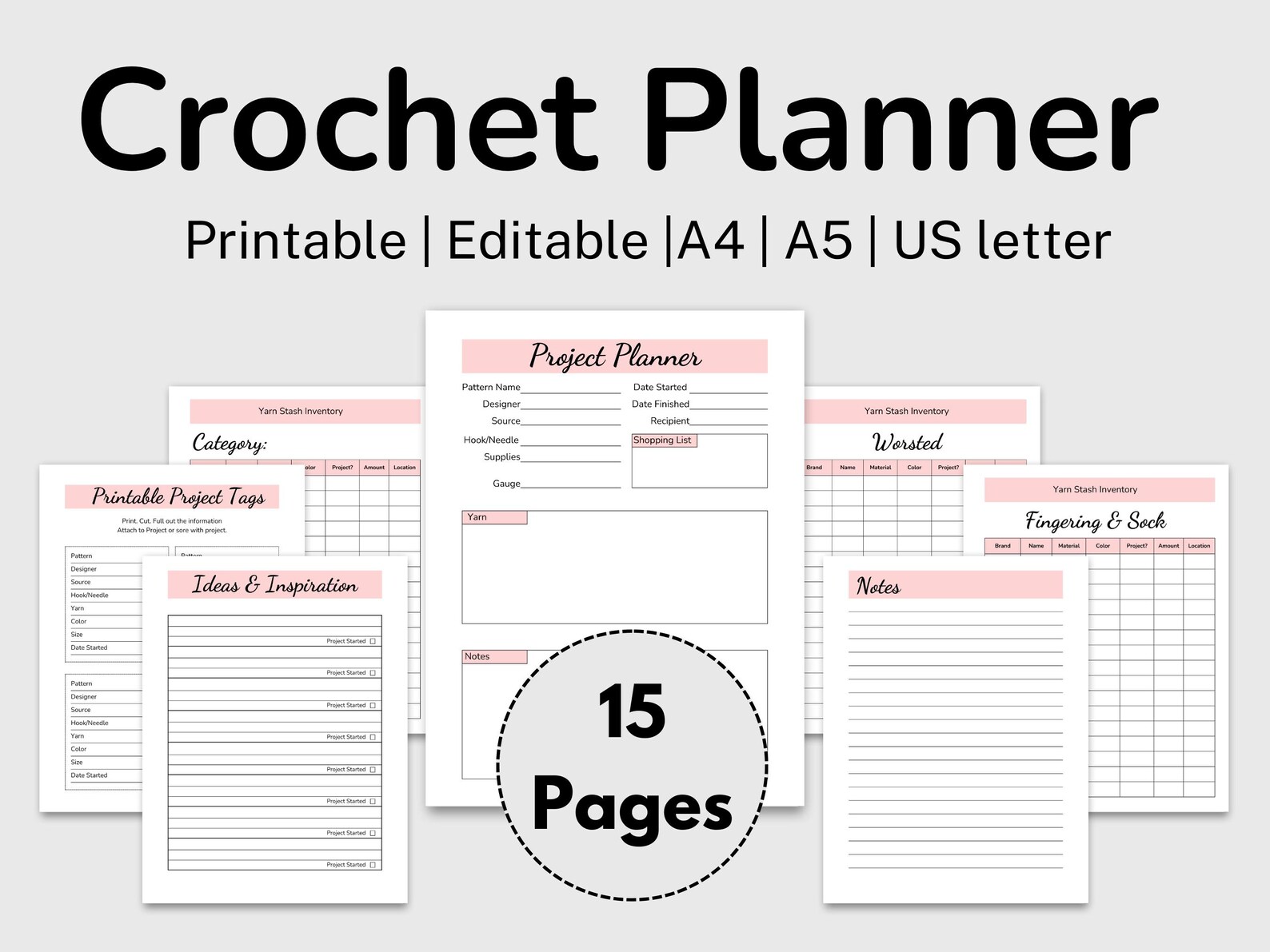 Printable Crochet Project Planner PDF, Crochet Planner, Editable ...