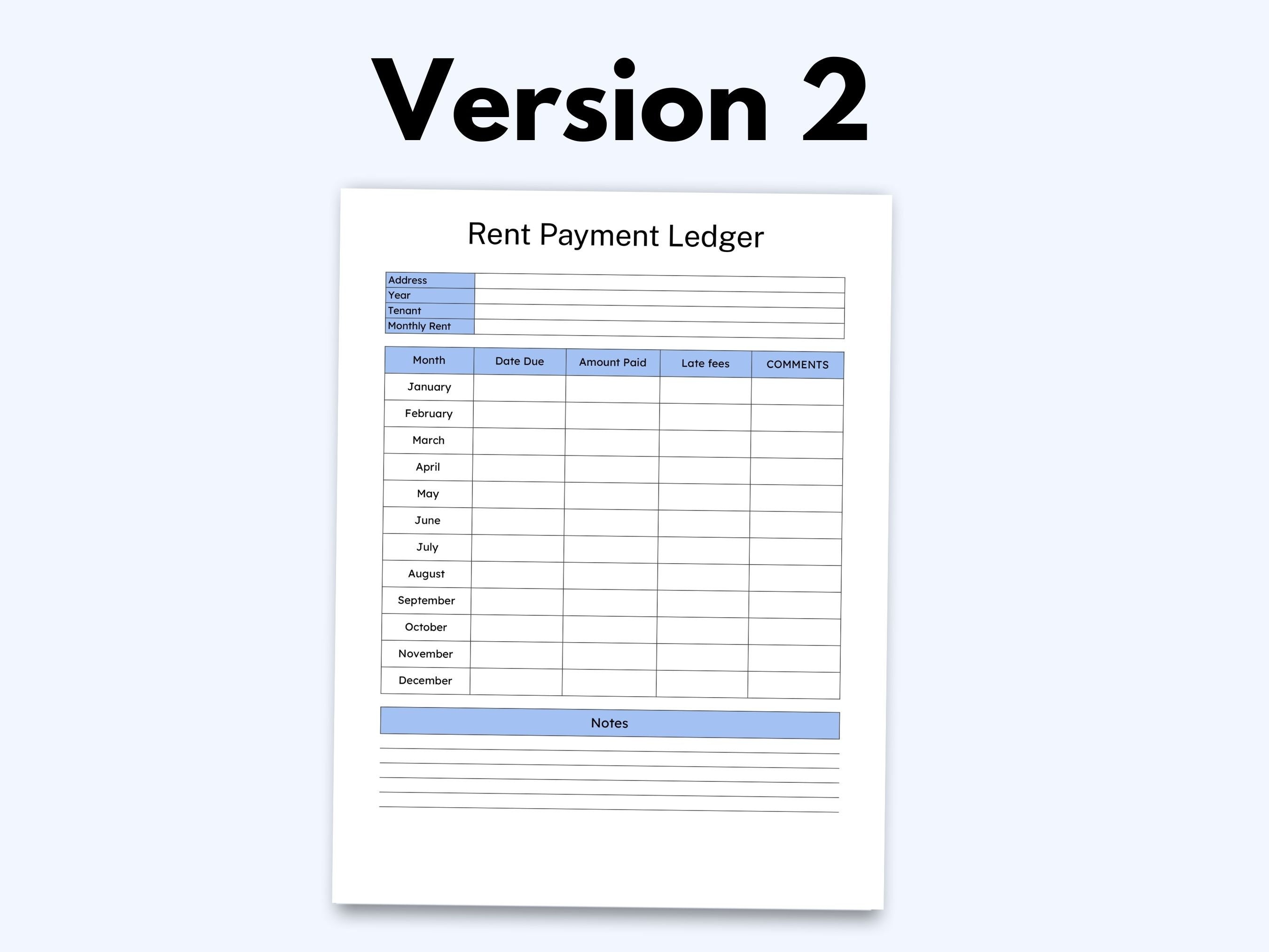 Rent Payment Ledger, Rental Ledger Template, Monthly Rent Payment ...