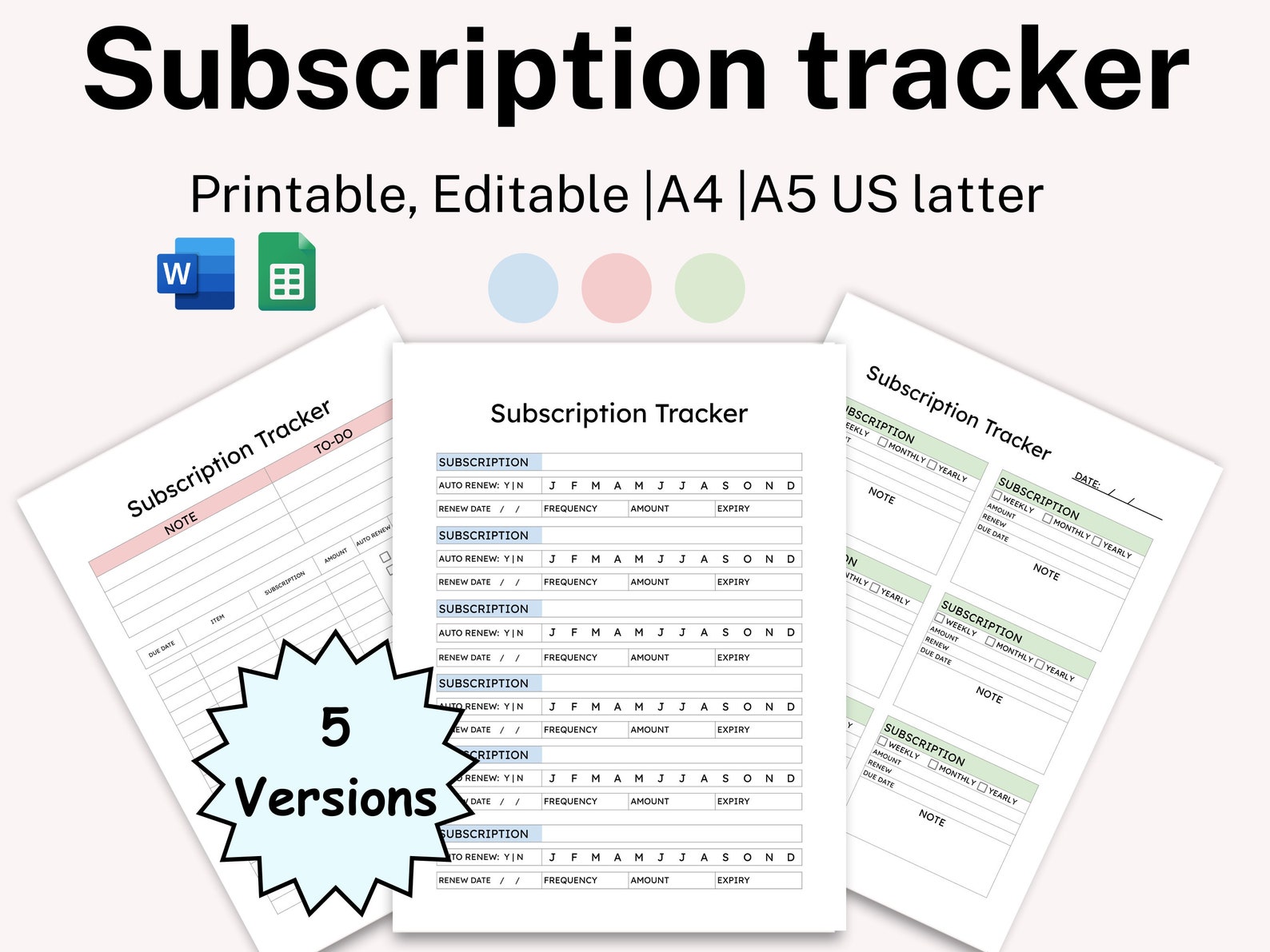 Printable Subscription Tracker, Subscription Log, Membership Tracker ...