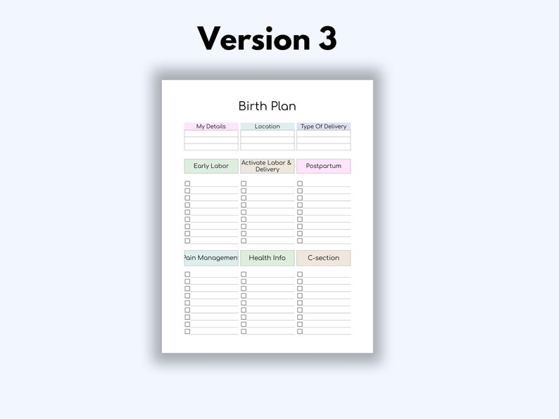 EDITABLE Birth Plan, Printable Birth Plan Template, Birth Preference ...