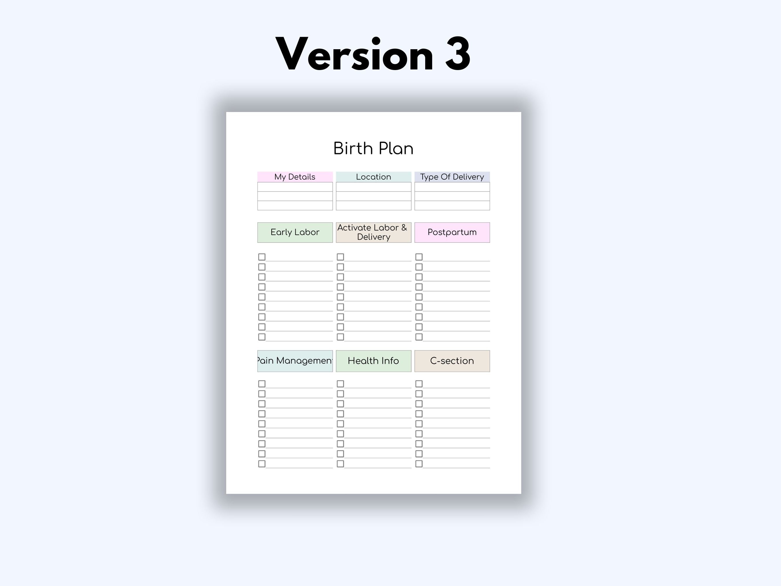 EDITABLE Birth Plan, Printable Birth Plan Template, Birth Preference ...