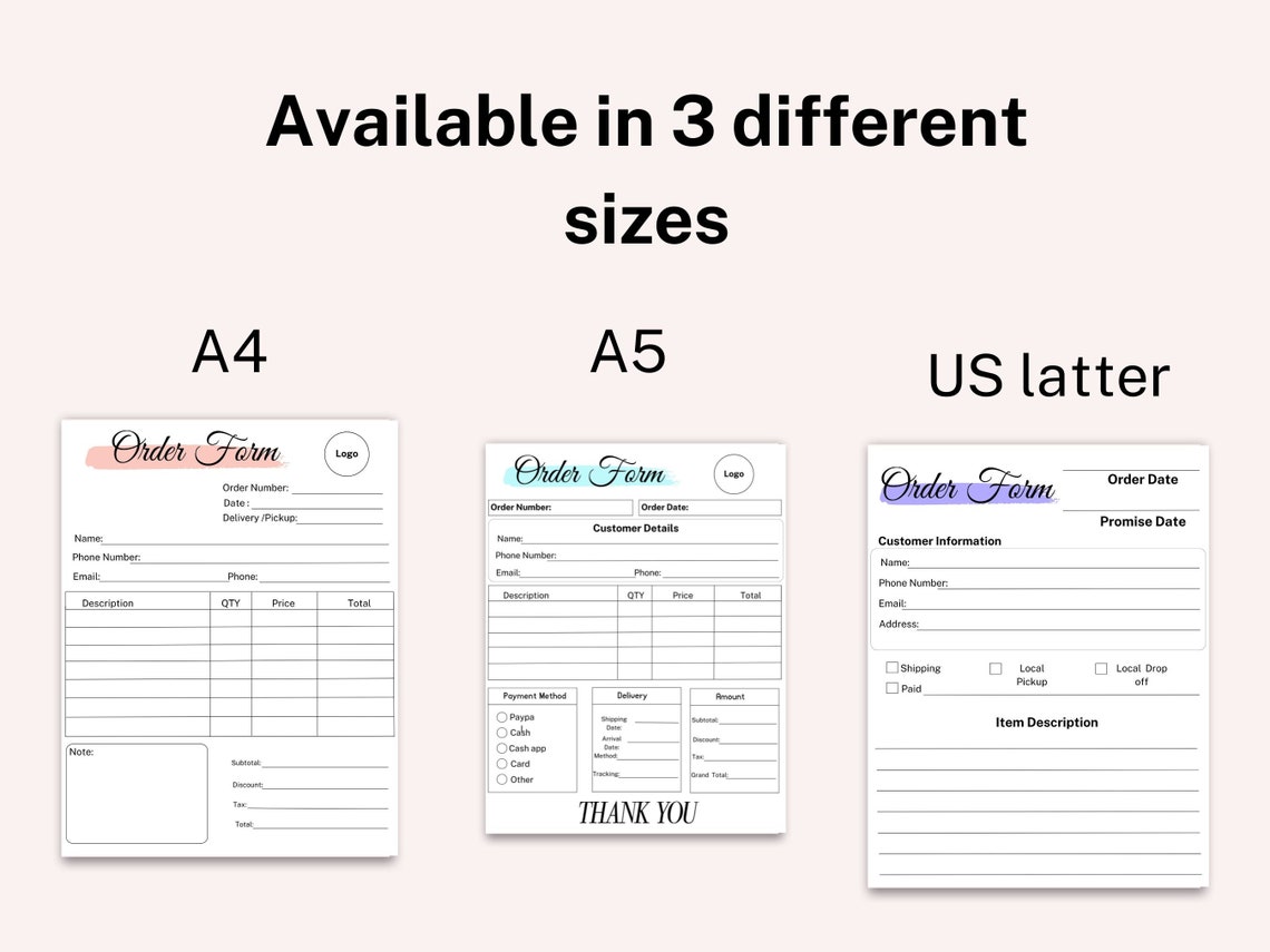 Small Business Order Forms Fillable, Order Form Template, Purchase ...