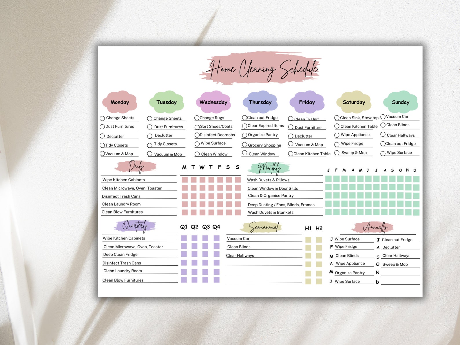 Flylady Printable Schedule, Editable Cleaning Schedule, Quarterly Check ...