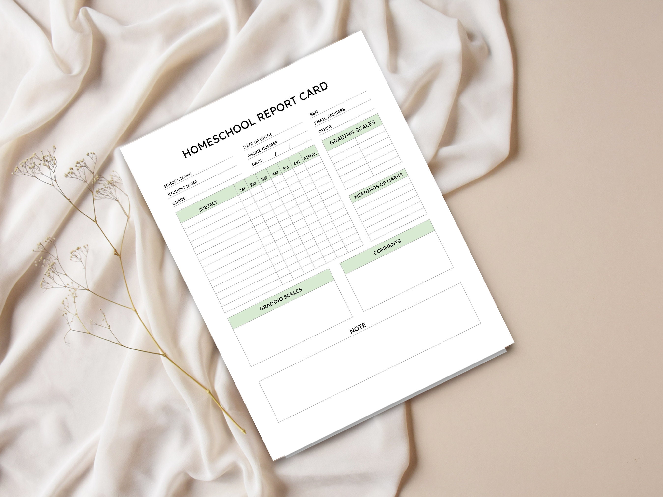 Report Card Editable & Printable, Homeschool Report Sheet, Homeschool ...