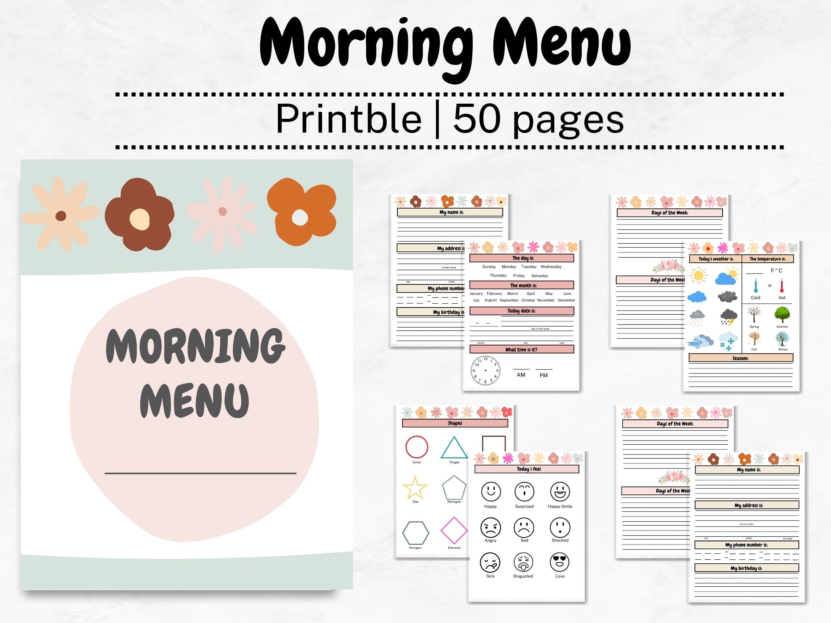 PRESCHOOL Morning Menu, Homeschool Morning Menu, Morning Menu ...