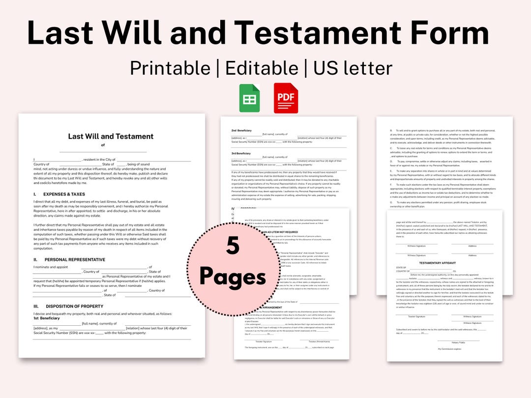 End of Life Last Will and Testament, Last Wishes Template, Last Supper ...