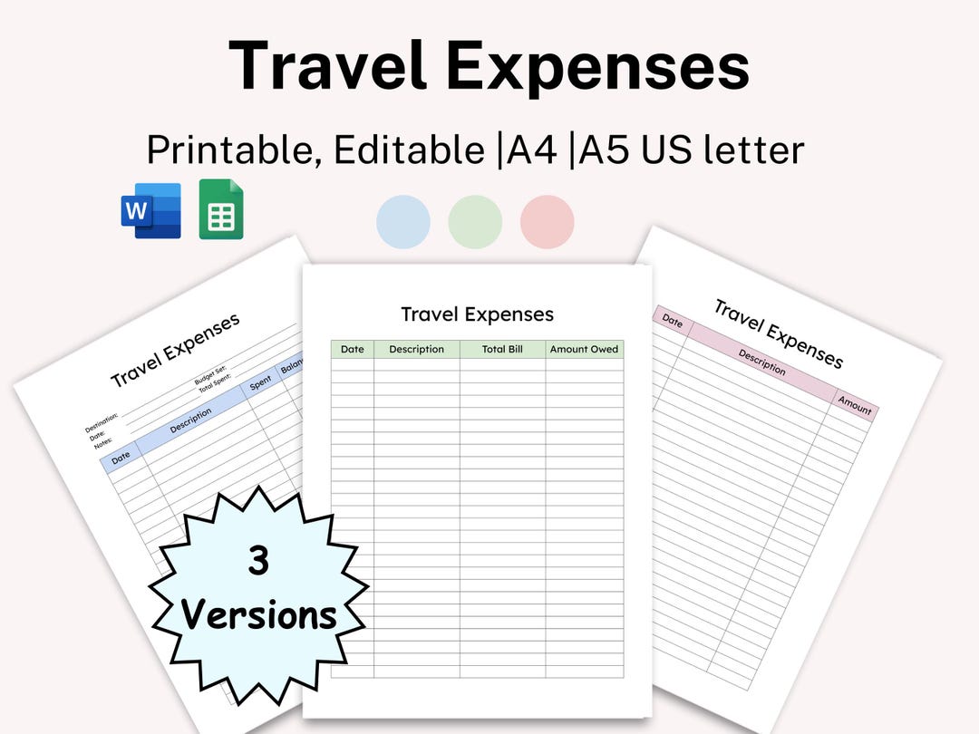 Printable Daily Travel Expenses Checklist, Trip Expenses, Vacation ...