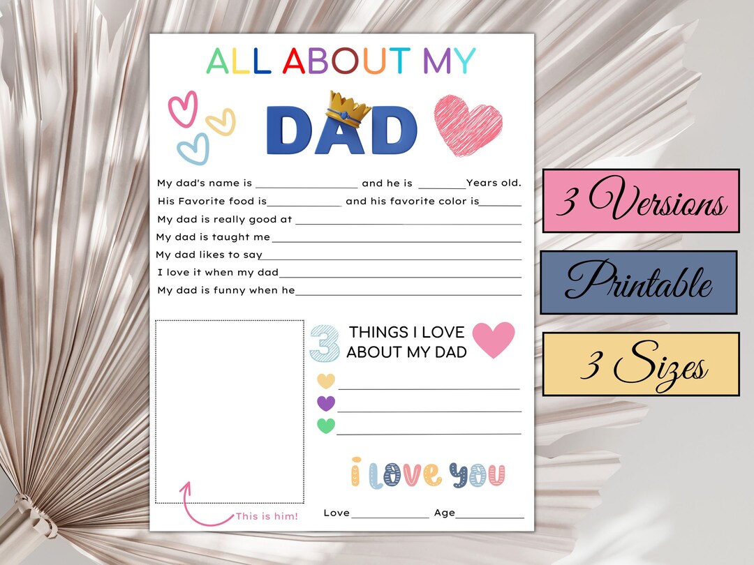 All About My DAD Template, Dad Questionnaire, Fathers Day Gift From ...