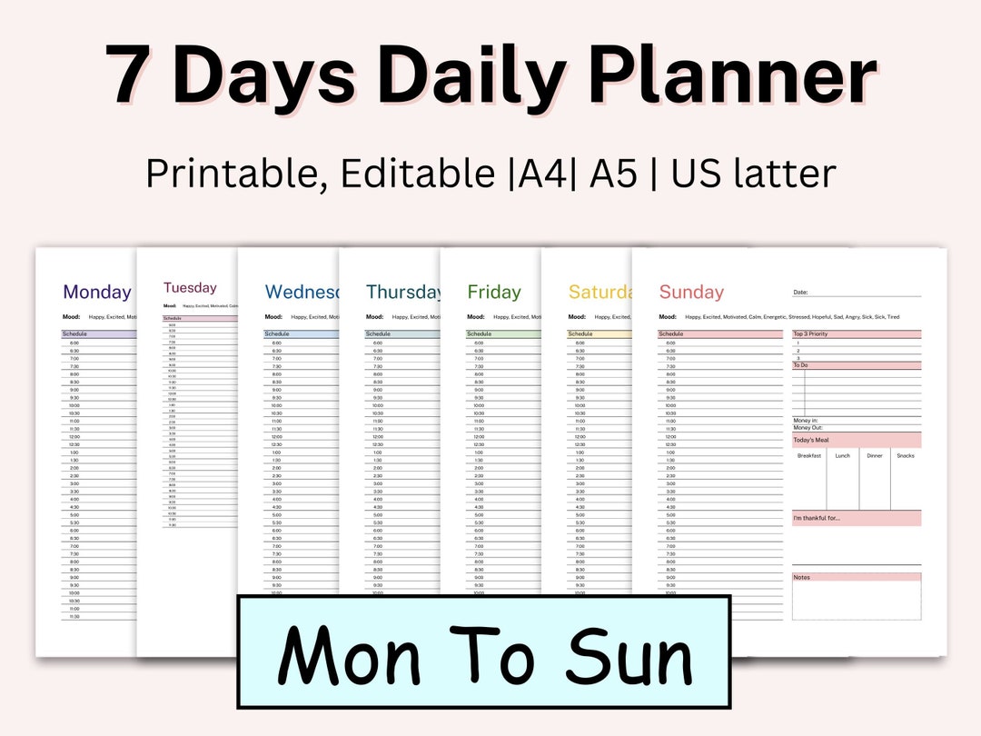 24 Hour Daily Planner Printable, Hourly Planner, Military Time Plan ...