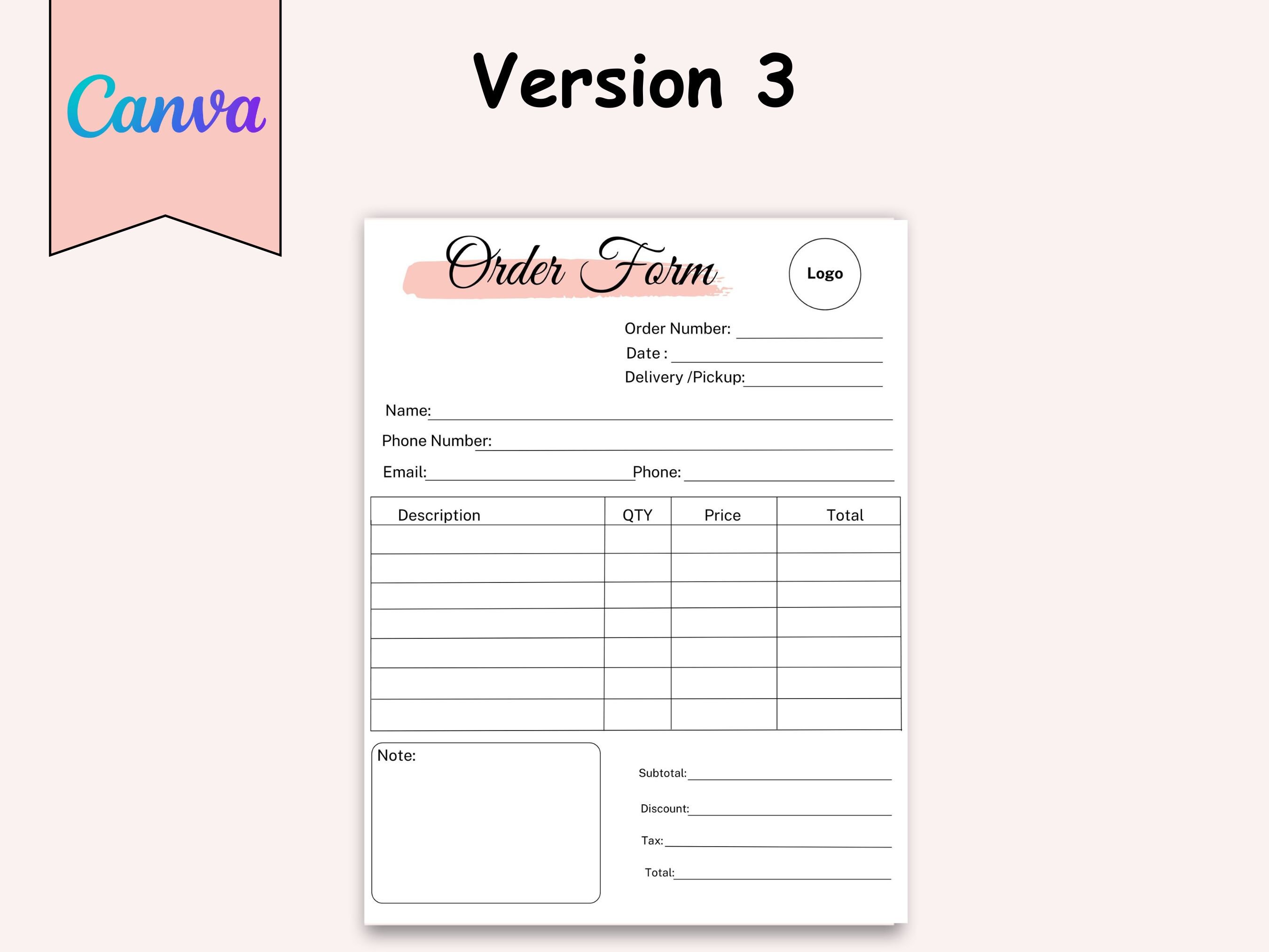 Small Business Order Forms Fillable, Order Form Template, Purchase Order Form Template ...