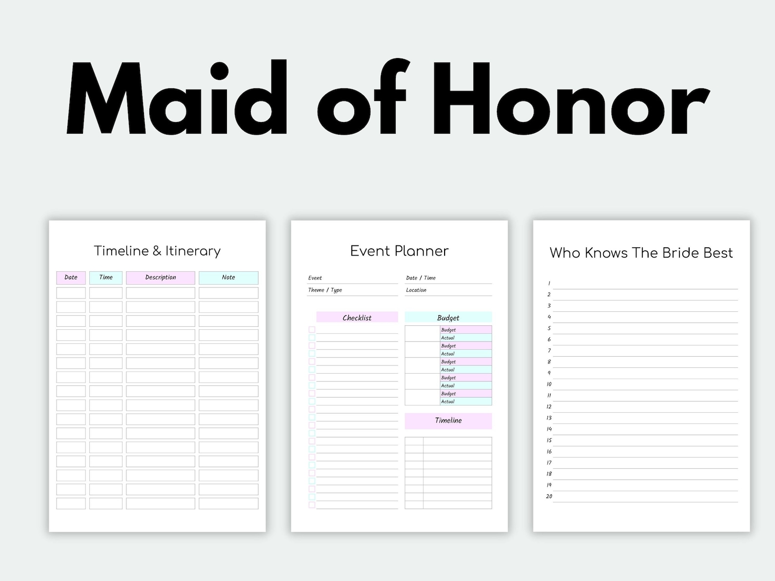 Maid of Honor Planner Printable, 60pg Matron of Honor Wedding Planner ...