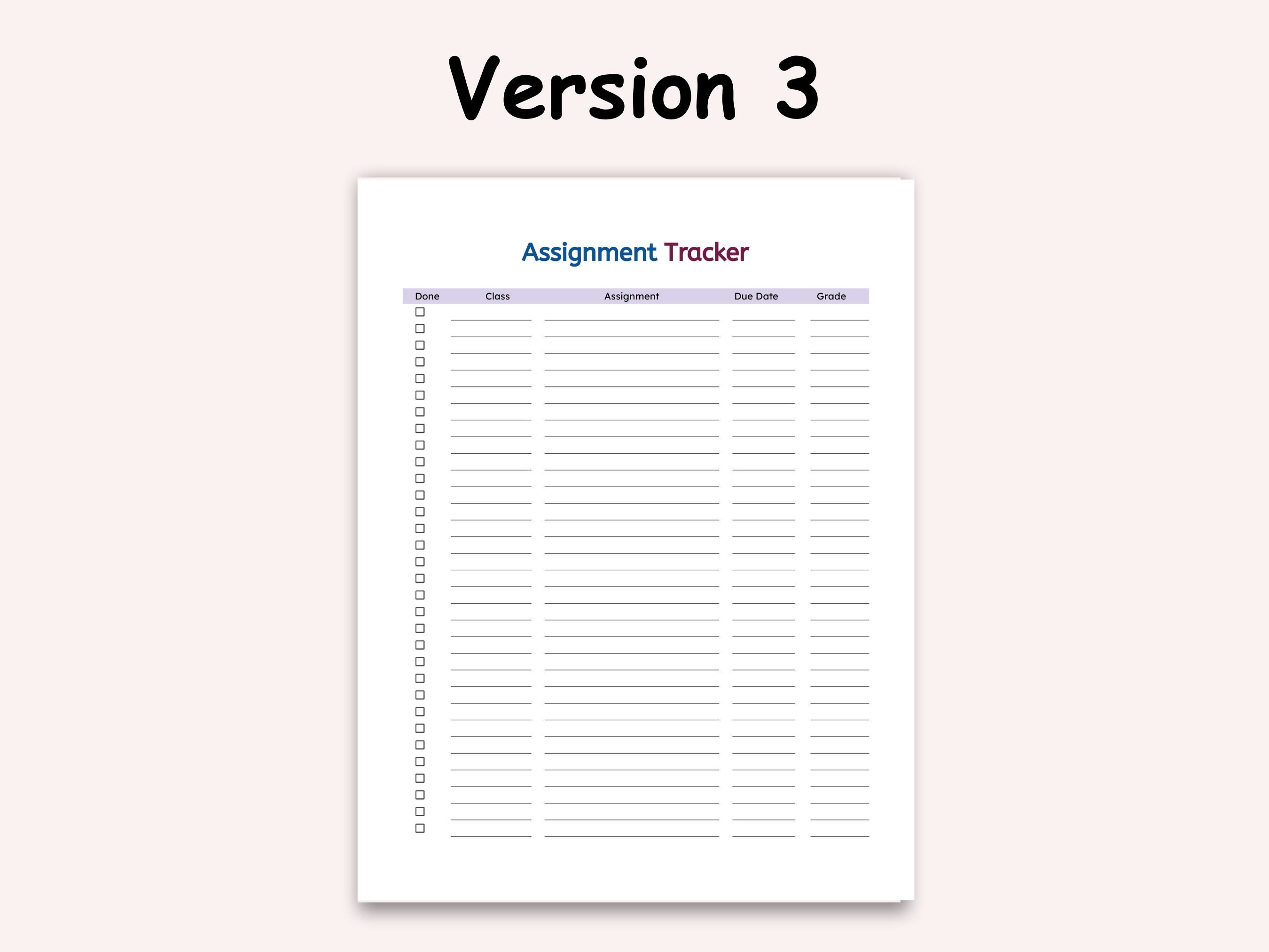 Assignment Tracker Printable, Grade Tracker, ADHD Student Assignment ...