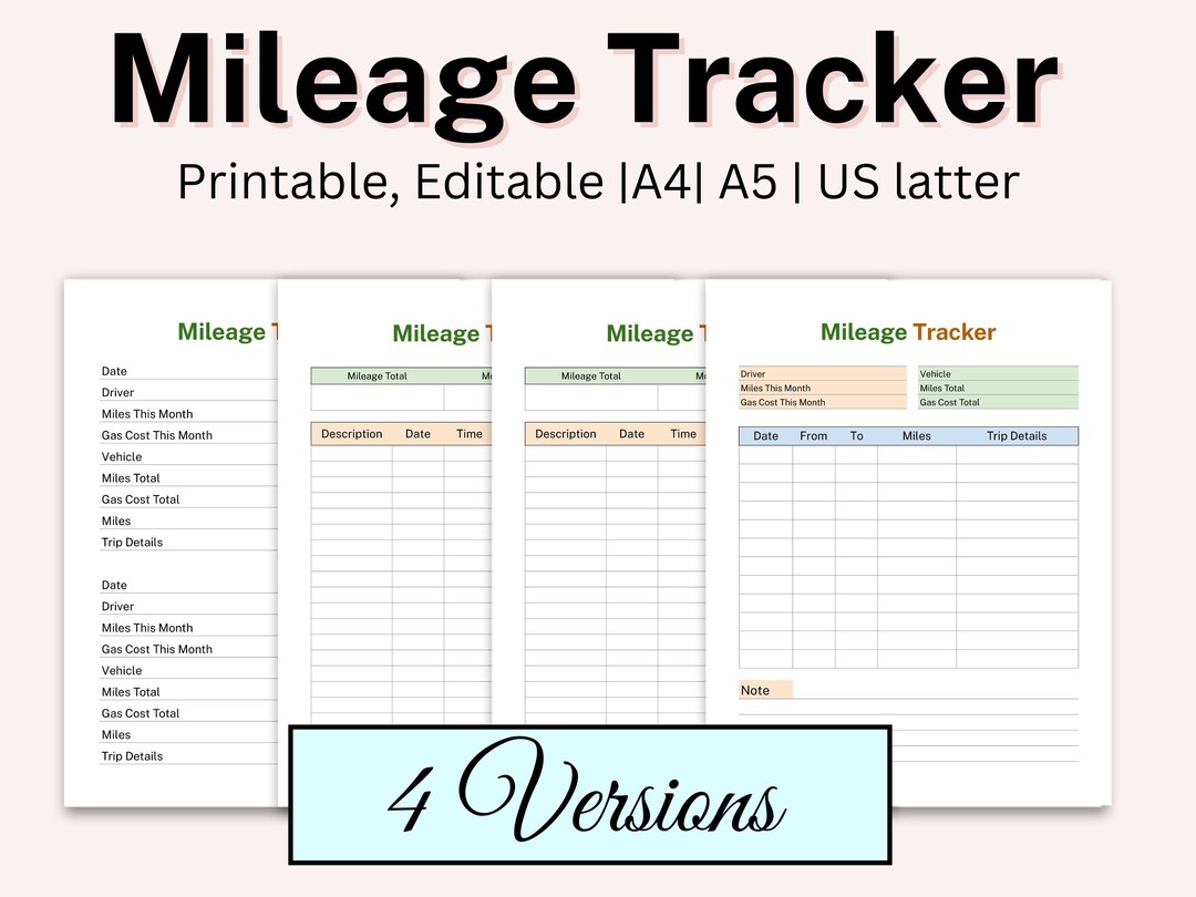 Mileage Tracker Printable, Mileage Log, Work Trip Miles Tracker ...