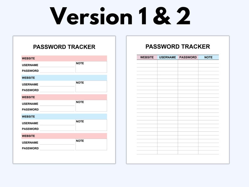Password Tracker Bundle of 5, Password Keeper Sheet, Printable Password ...