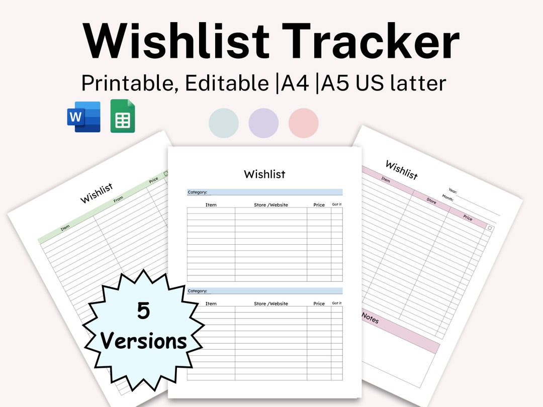 Master Wishlist Tracker Printable, Holiday Wishlist Templates, Online ...
