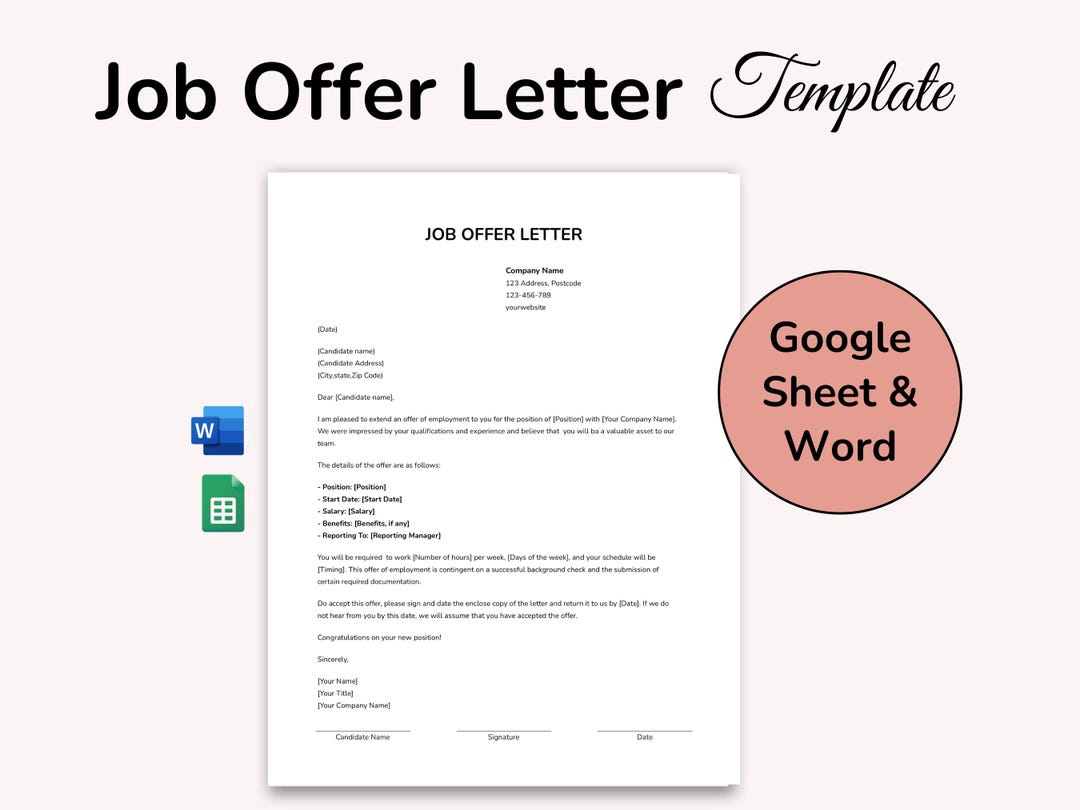 Job Offer Letter Google Docs/ms Word Template, Employment Offer Letter ...