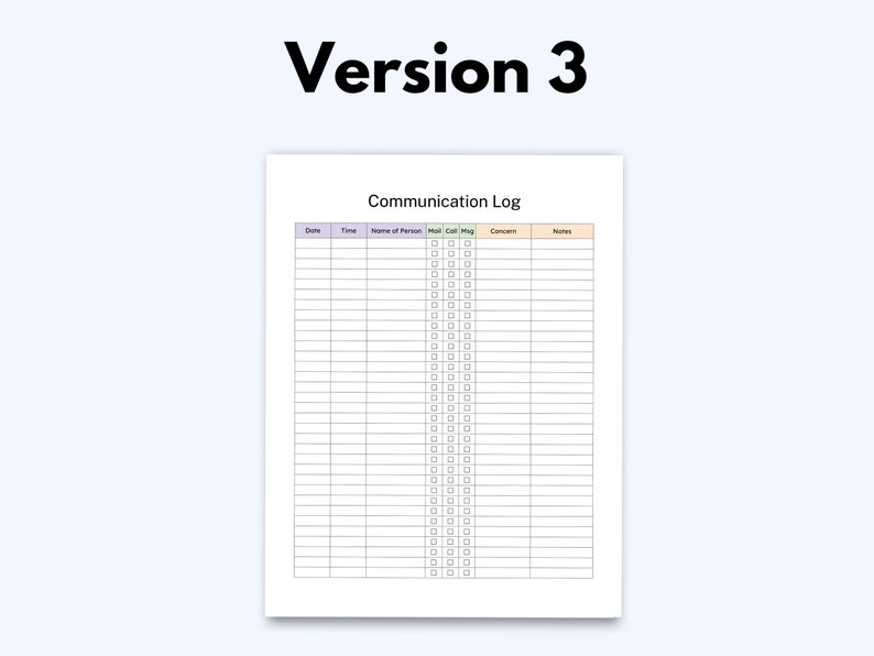 Communication Log Printable, Parent Communication Log, Call Log ...