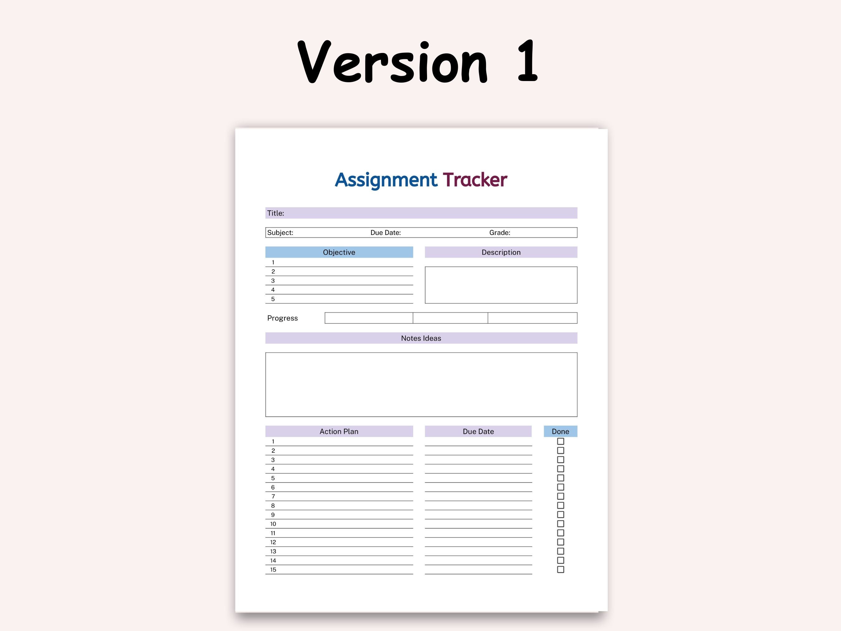 Assignment Tracker Printable, Grade Tracker, ADHD Student Assignment ...