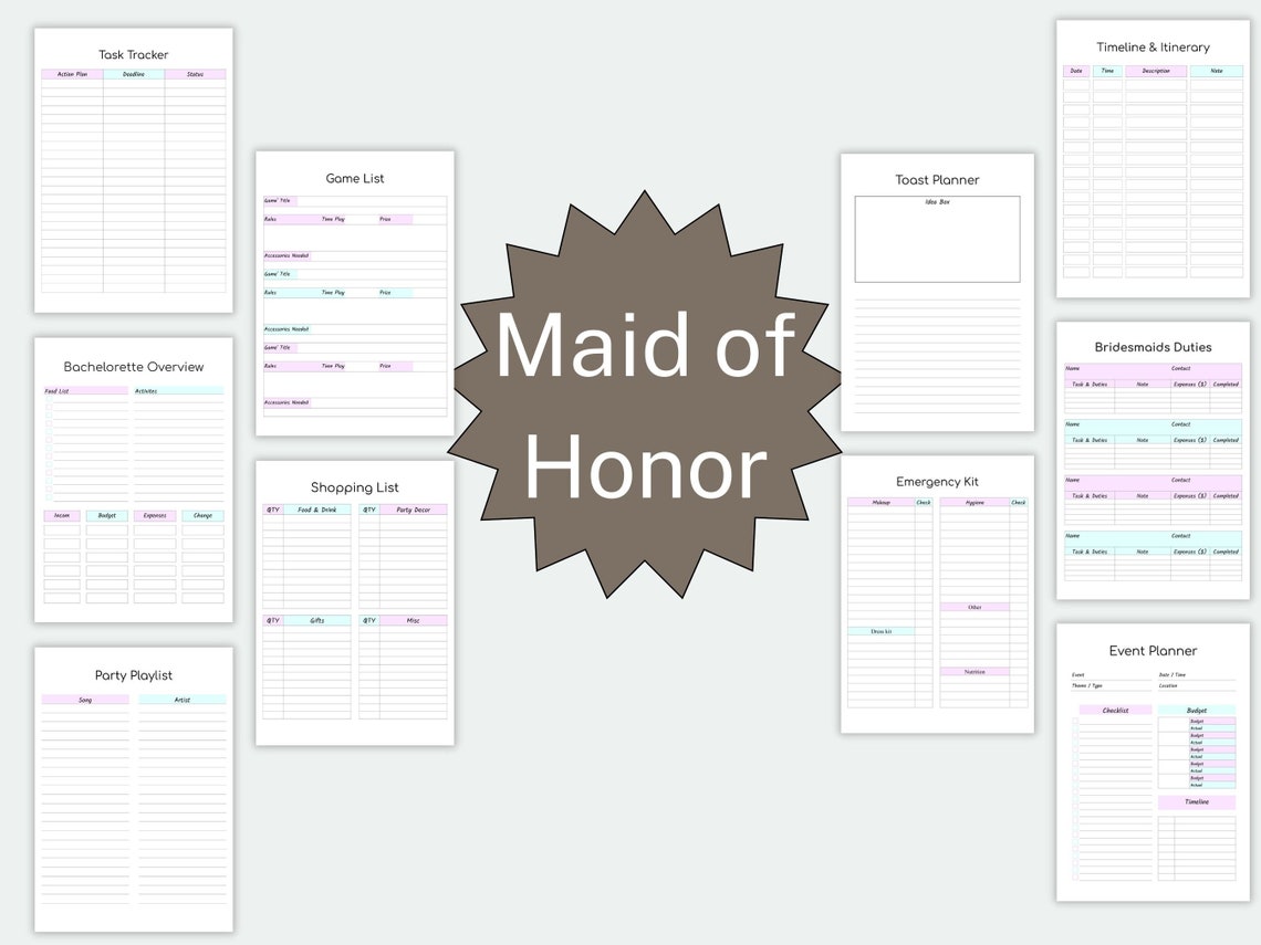 Maid of Honor Planner Printable, 60pg Matron of Honor Wedding Planner ...