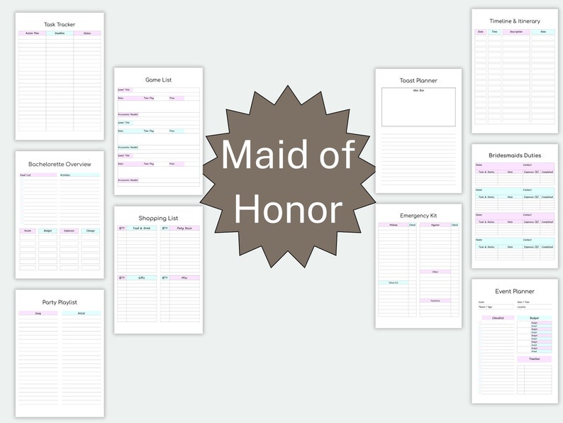 Maid of Honor Planner Printable, 60pg Matron of Honor Wedding Planner ...