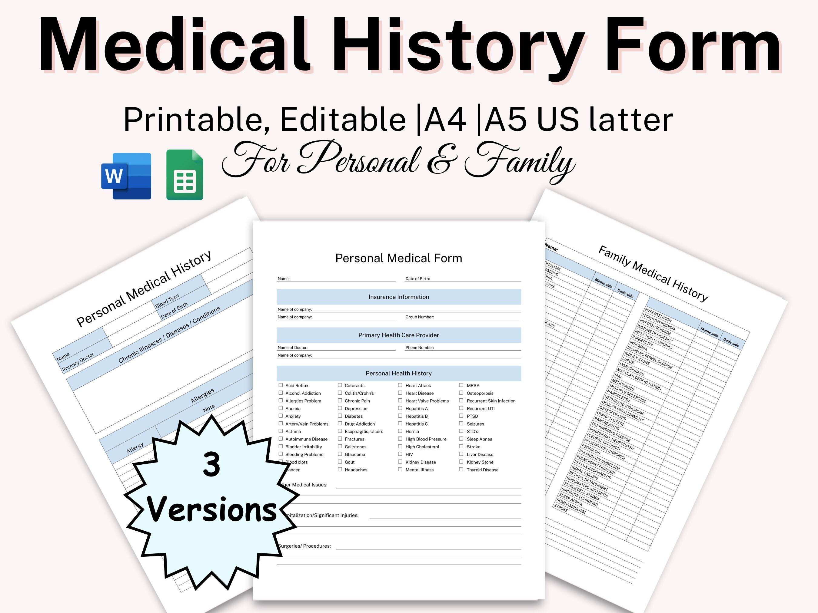Medical History Form, Medical Log, Medical Forms Printable, Medical ...