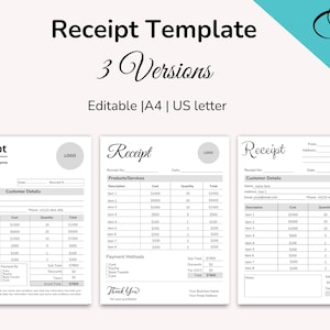 EDITABLE Small Business Sales Receipt Template, Receipt Book PDF, Canva ...