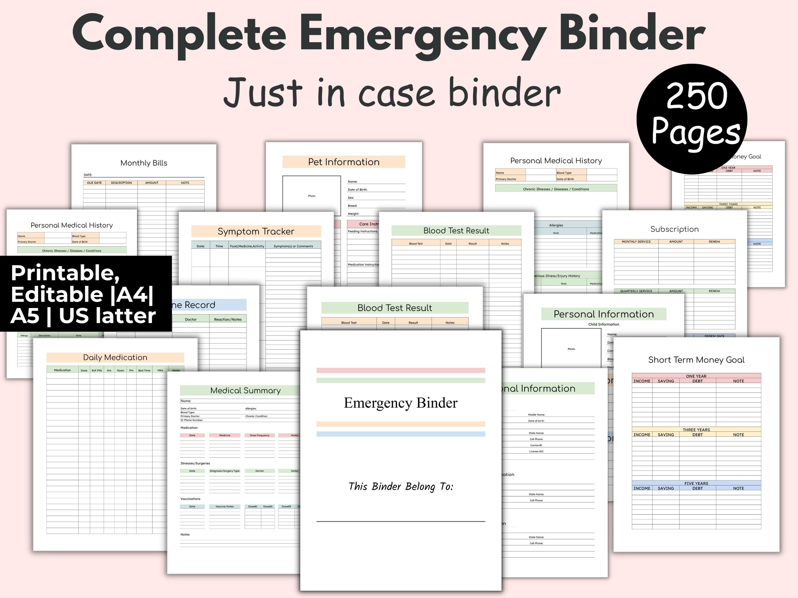 In Case of Emergency Binder Planner Plus, Emergency Binder Printable ...