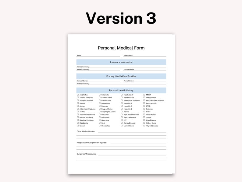 Medical History Form, Medical Log, Medical Forms Printable, Medical ...