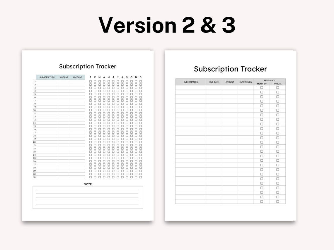Printable Subscription Tracker, Subscription Log, Membership Tracker ...