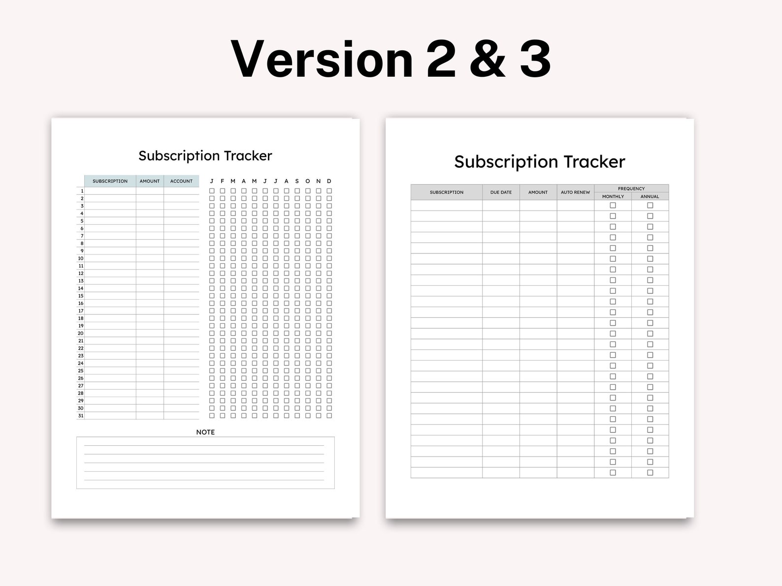 Printable Subscription Tracker, Subscription Log, Membership Tracker ...