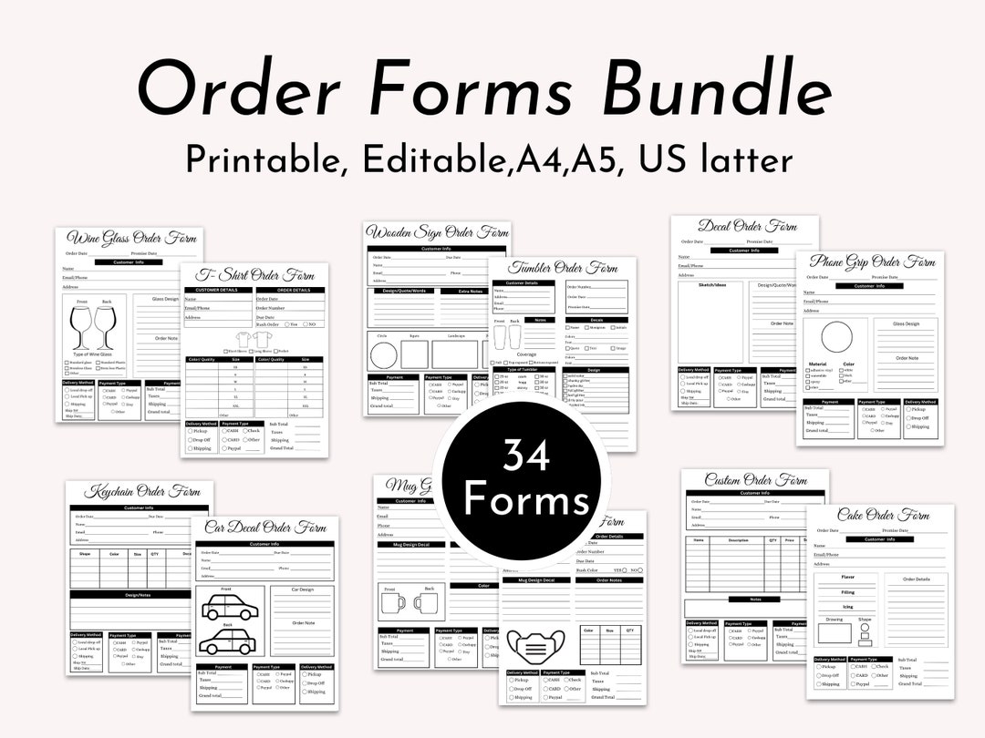 ORDER FORM Template Bundle, Small Business Forms for Crafters, Invoice ...