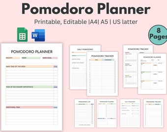 POMODORO Planner, Editable Productivity Planner A4,A5 PDF, Student ...