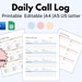 Printable Daily Call Log, Communication Log, Call Back Tracker, Missed ...