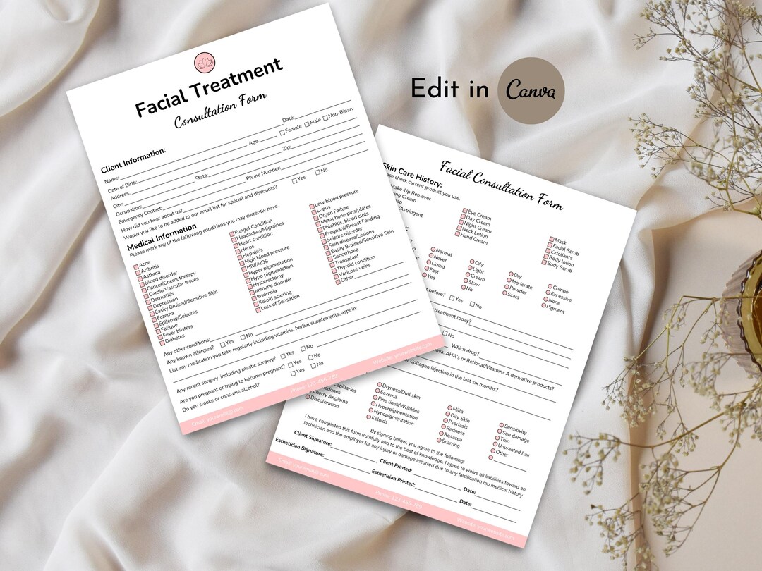 Editable Facial Treatment Forms, Facial Consultation Form, Facial ...