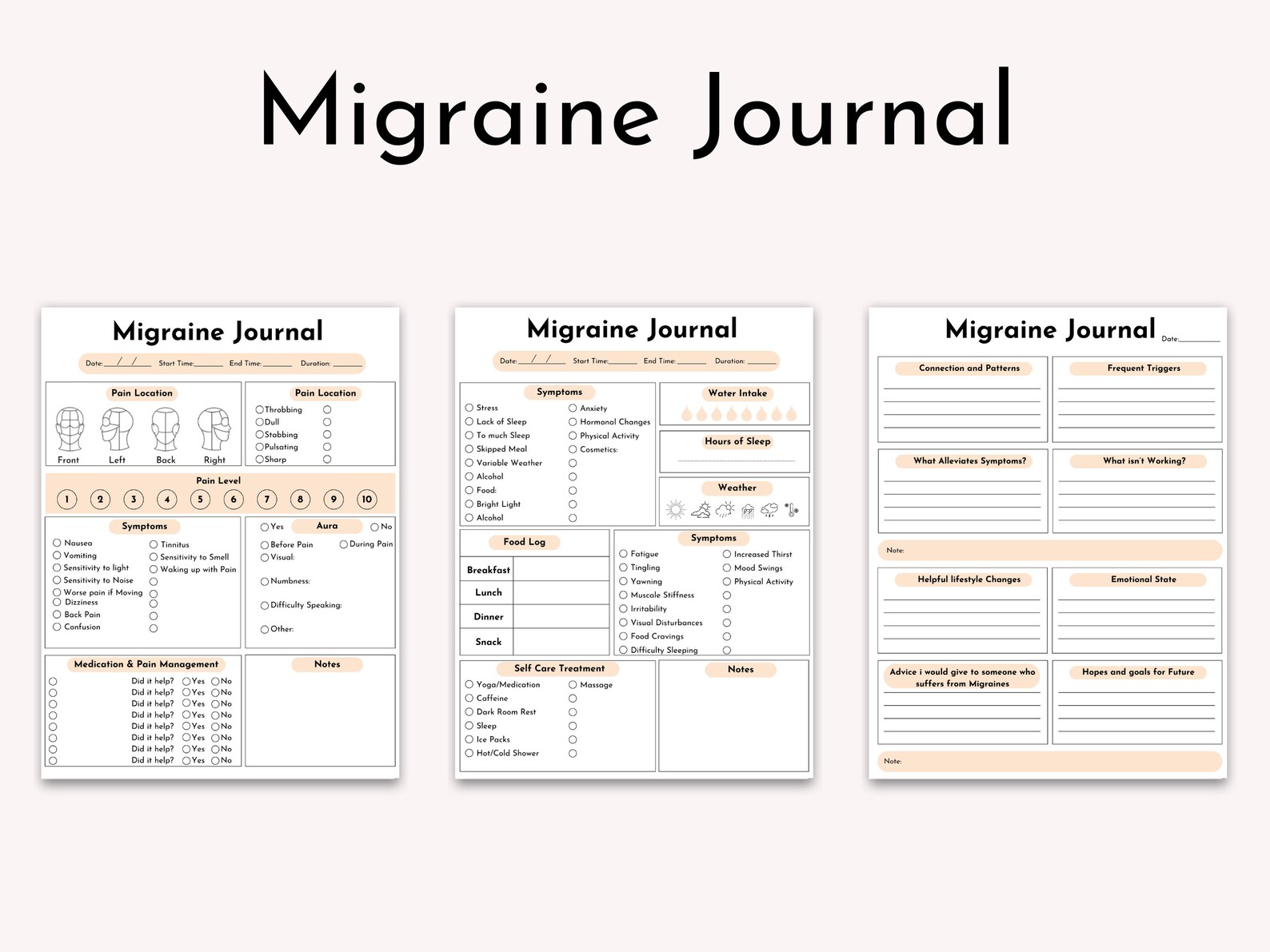 Migraine Tracker, Printable Headache Journal, Headache Log, Medical ...
