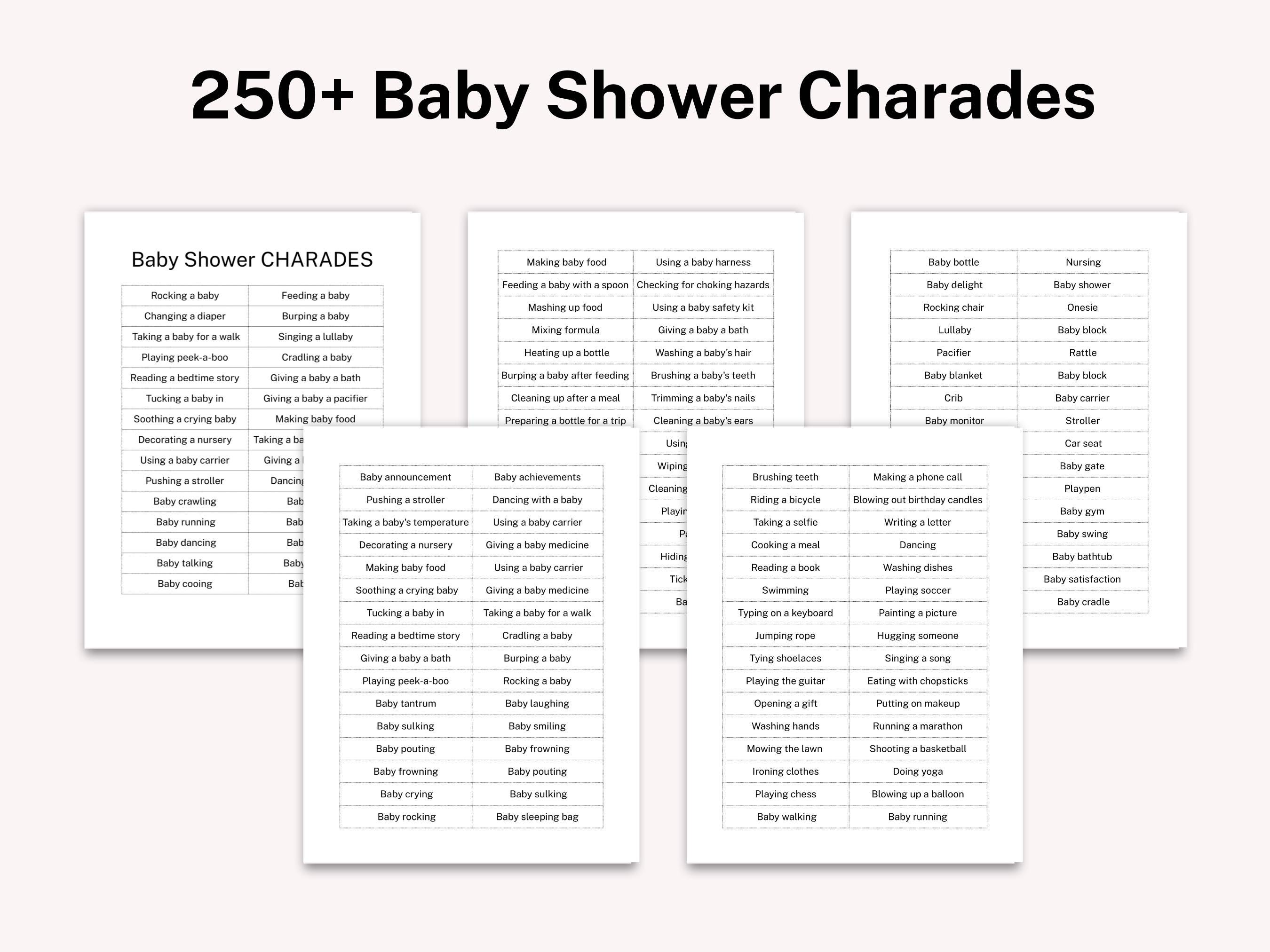 Charades Baby Shower Printable, Baby Charades Words, Charades for Kids ...