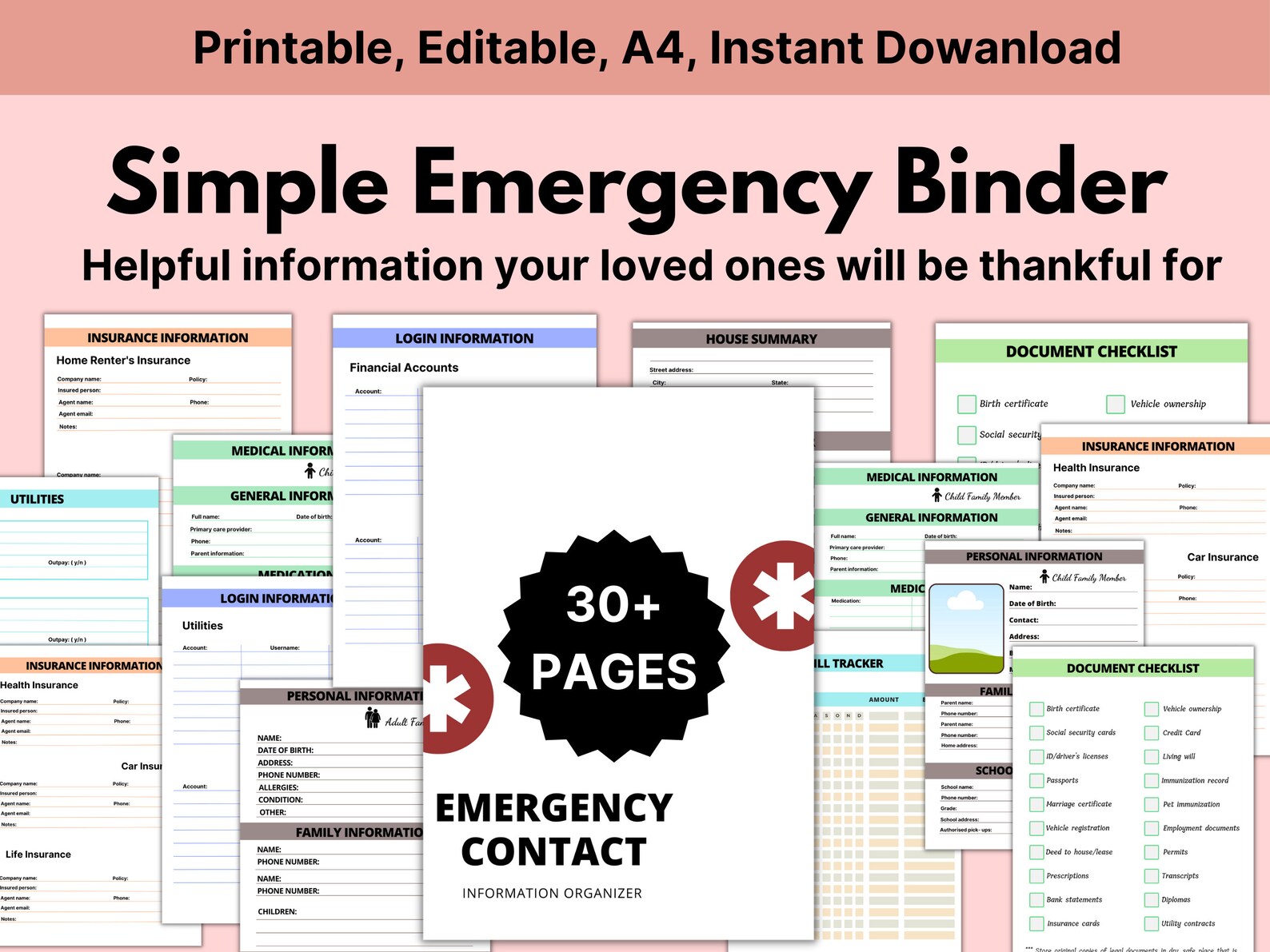 In Case of Emergency Binder, Emergency Binder Printable, Life Binder ...