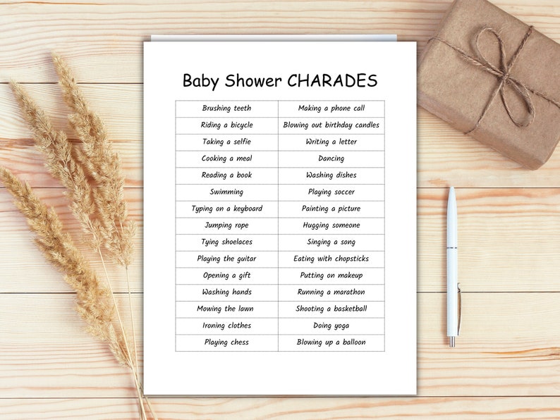 Charades, Baby Shower Charades Game, Baby Shower Games, Charades for ...